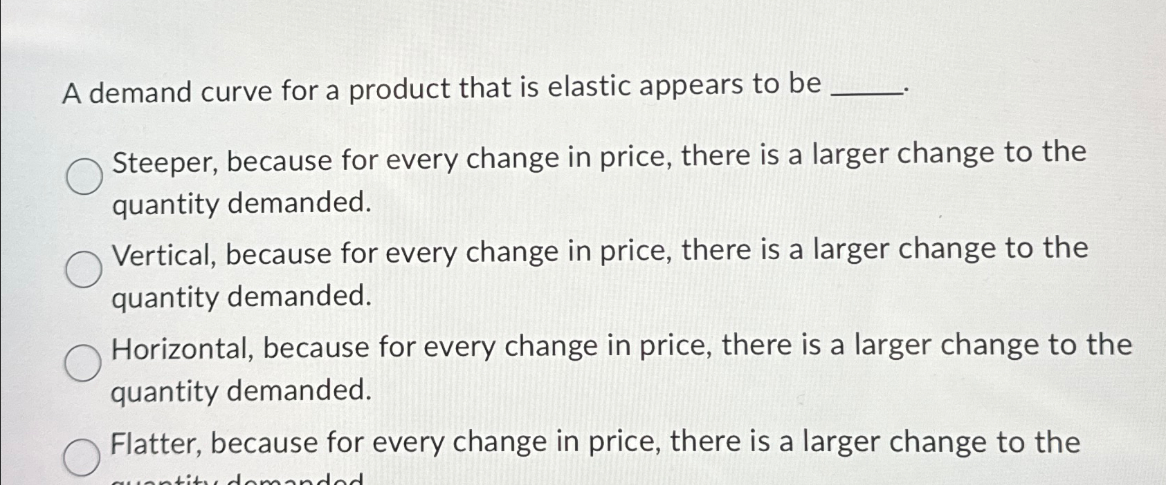 Solved A demand curve for a product that is elastic appears | Chegg.com