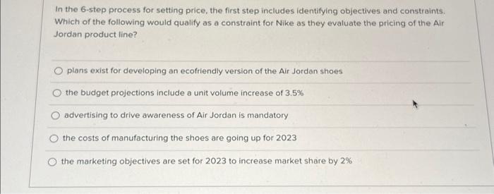 Solved In the 6-step process for setting price, the first | Chegg.com