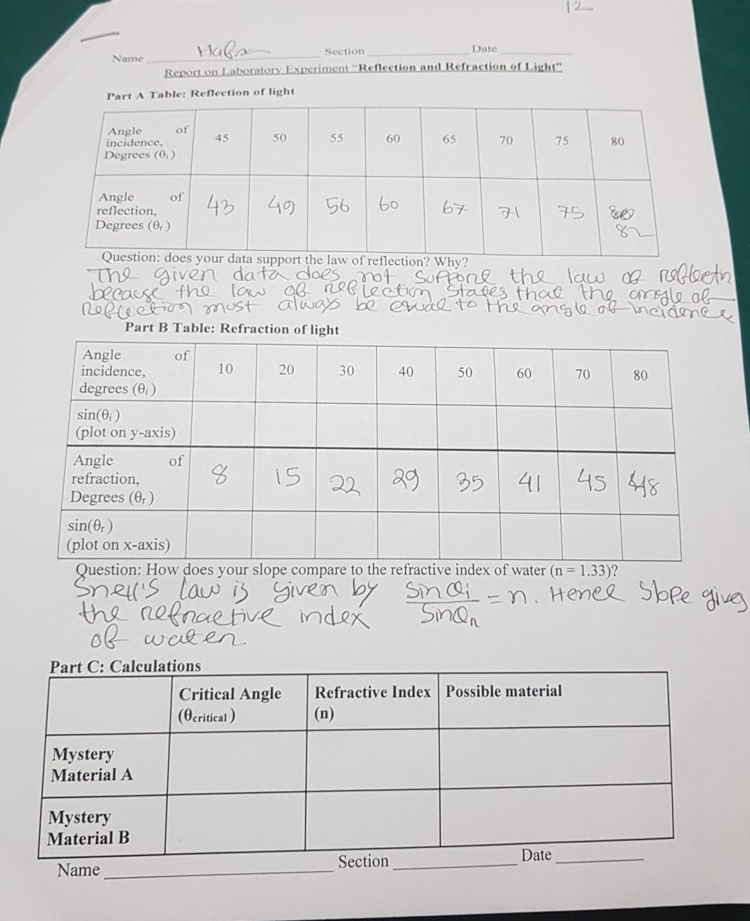 Solved Haps Name Section Date Report on Laboratory | Chegg.com