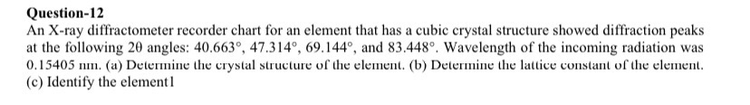 Solved Question-12An X-ray diffractometer recorder chart for | Chegg.com