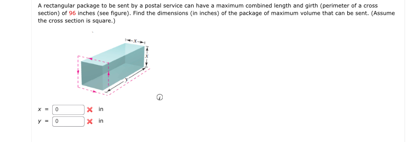 Solved A rectangular package to be sent by a postal service | Chegg.com