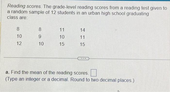 Solved Reading scores. The grade-level reading scores from a | Chegg.com