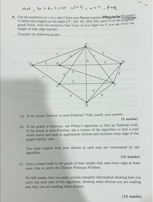 Solved a21,b=6,c=10,d=5,e=7,f=9. 6. Use the numbers | Chegg.com