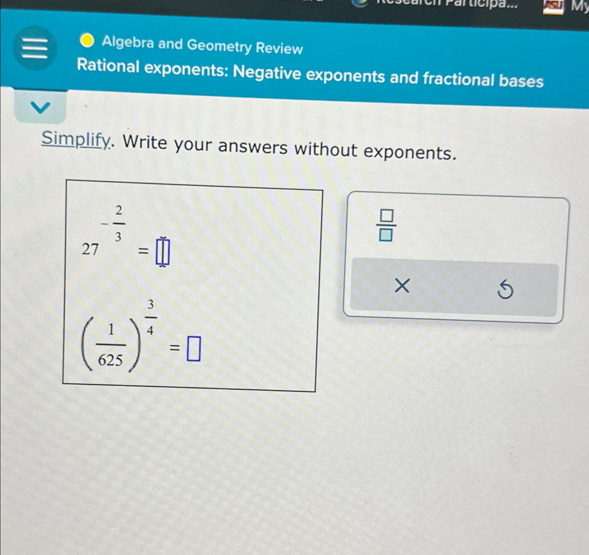 Solved Algebra and Geometry ReviewRational exponents: | Chegg.com