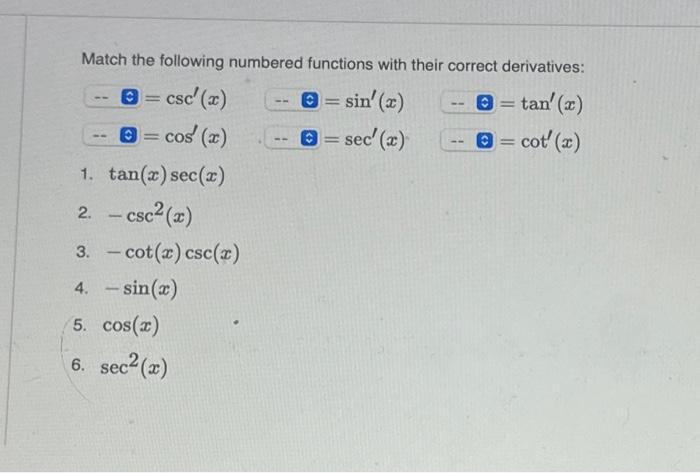 Solved Match the following numbered functions with their | Chegg.com