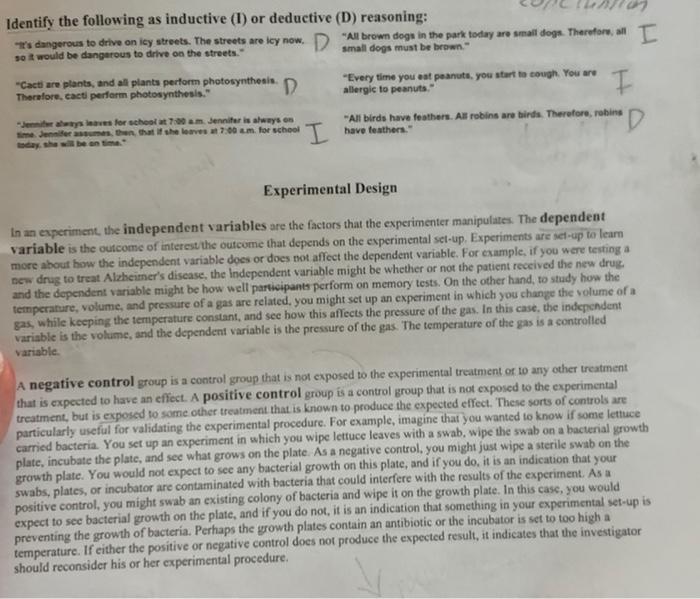 Solved Identify the following as inductive (1) or deductive | Chegg.com