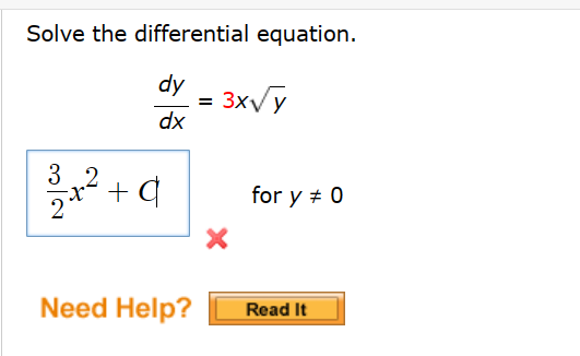 Solved Solve the differential equation.dydx=3xy2for y≠0Need | Chegg.com
