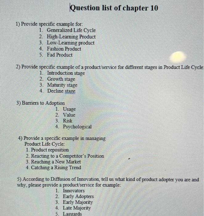 Solved 1) Provide specific example for: 1. Generalized Life | Chegg.com