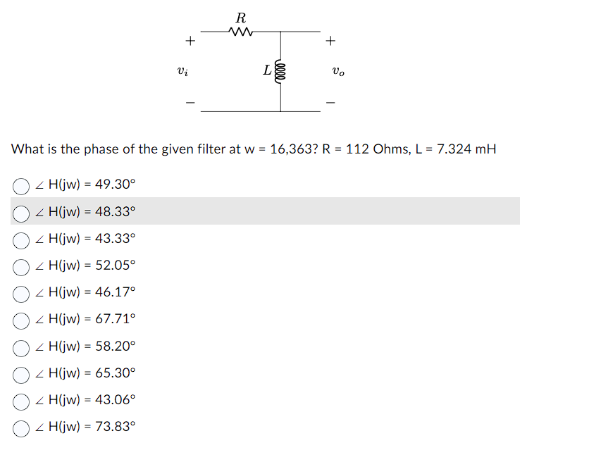 Solved What is the phase of the given filter at | Chegg.com