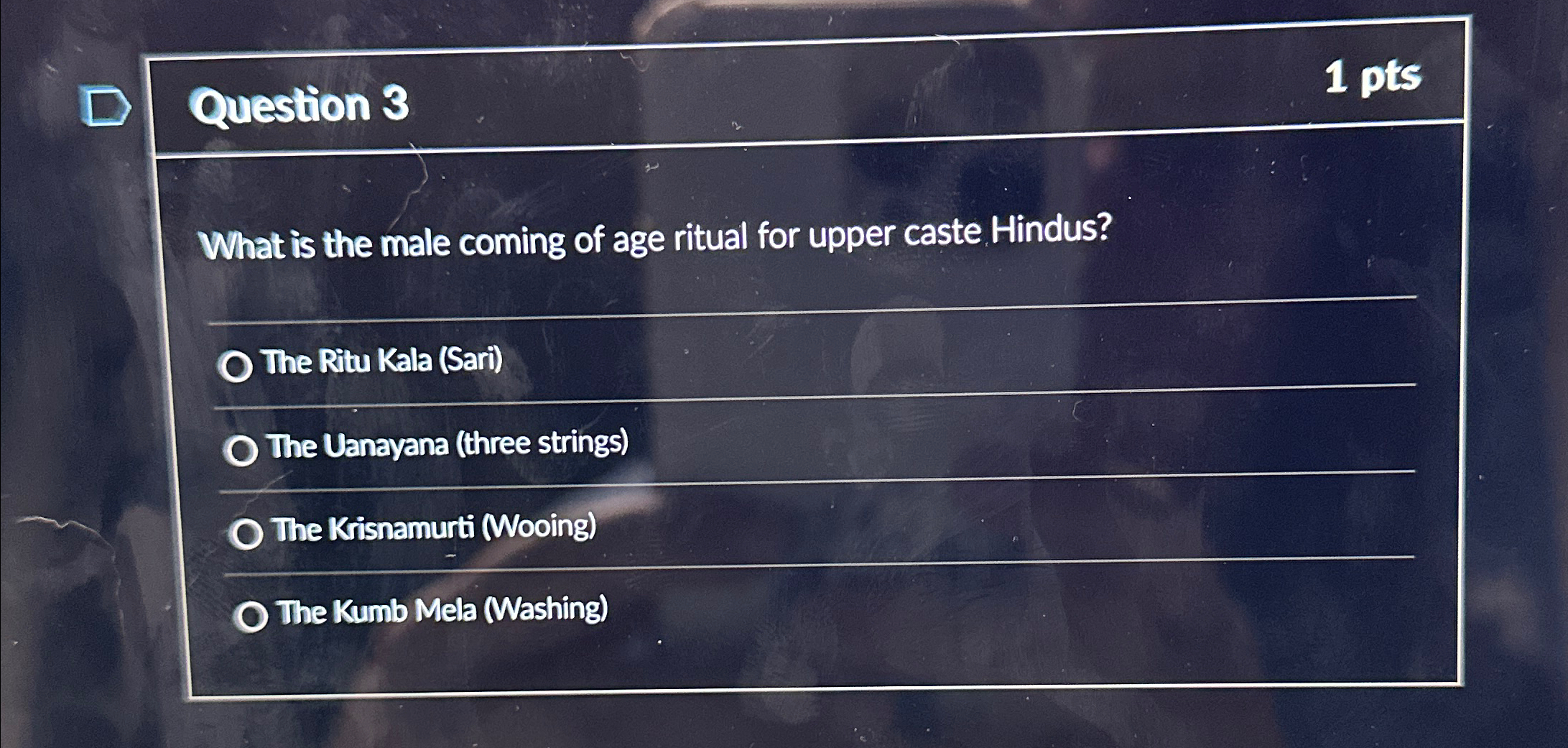 Solved Question 31 ﻿ptsWhat is the male coming of age ritual | Chegg.com