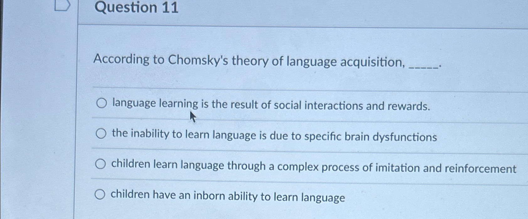 Solved Question 11According to Chomsky's theory of language | Chegg.com