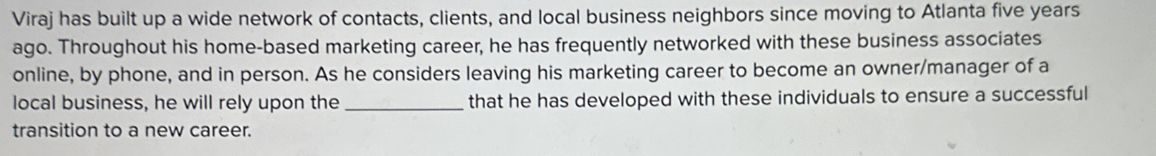 Solved Viraj has built up a wide network of contacts, | Chegg.com