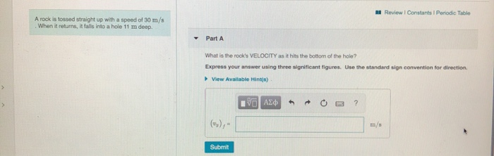 Solved Review Constants Porodic Table A rock is tossed | Chegg.com
