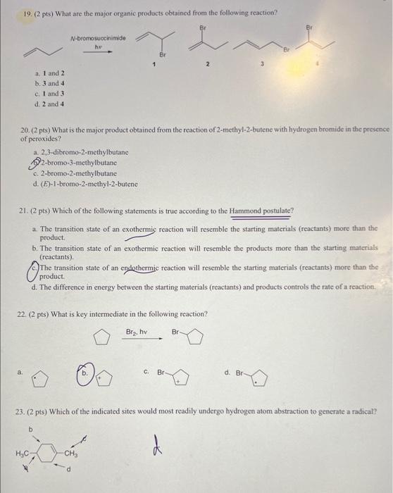 Solved 19. ( 2 pts) What are the major organic prodocts | Chegg.com