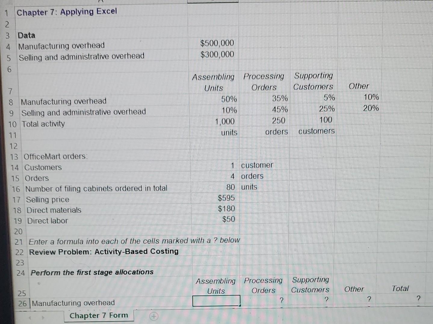 Solved Other 10% 20% 1 Chapter 7: Applying Excel 2 3 Data 4 | Chegg.com