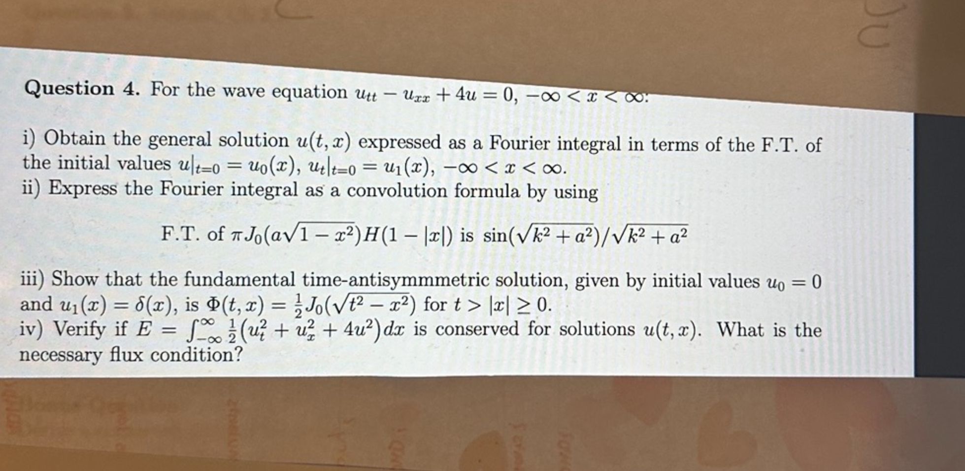 Solved Question 4. ﻿For the wave equation | Chegg.com