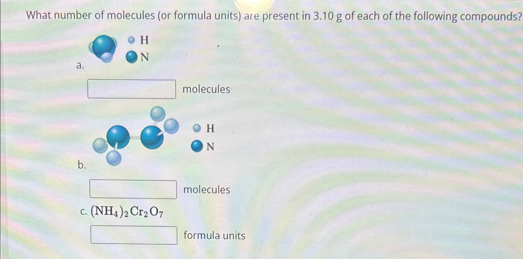 Solved What number of molecules (or formula units) ﻿are | Chegg.com
