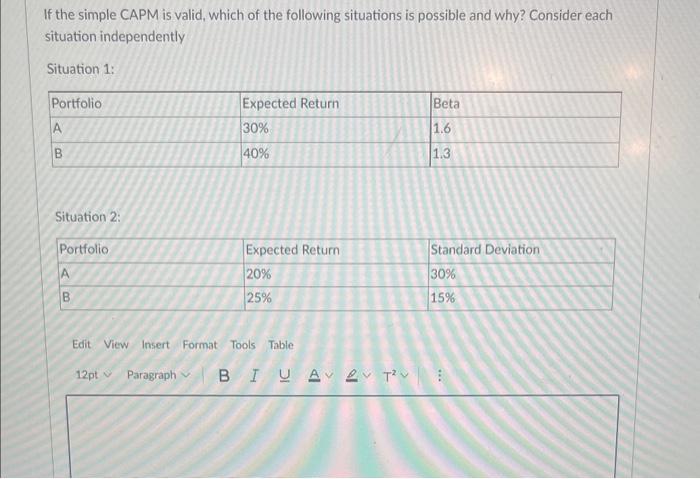 Solved If the simple CAPM is valid, which of the following | Chegg.com