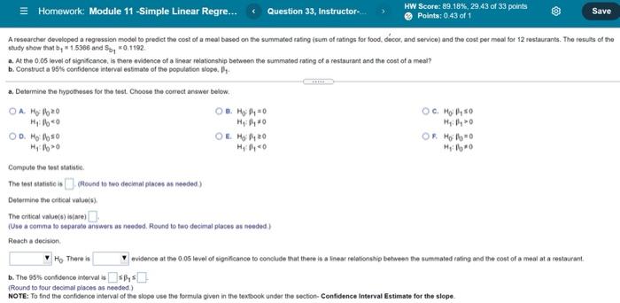 Solved = Homework: Module 11 - Simple Linear Regre... | Chegg.com