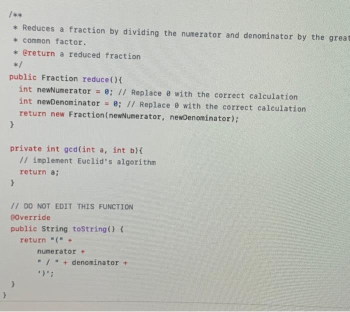 Solved public class Fraction { private final int numerator: | Chegg.com