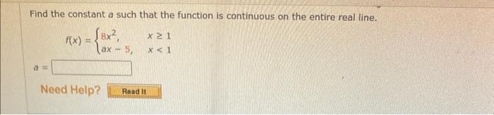 Solved Find the constant a such that the function is | Chegg.com