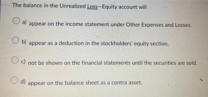 Solved The balance in the Unrealized Loss-Equity account | Chegg.com