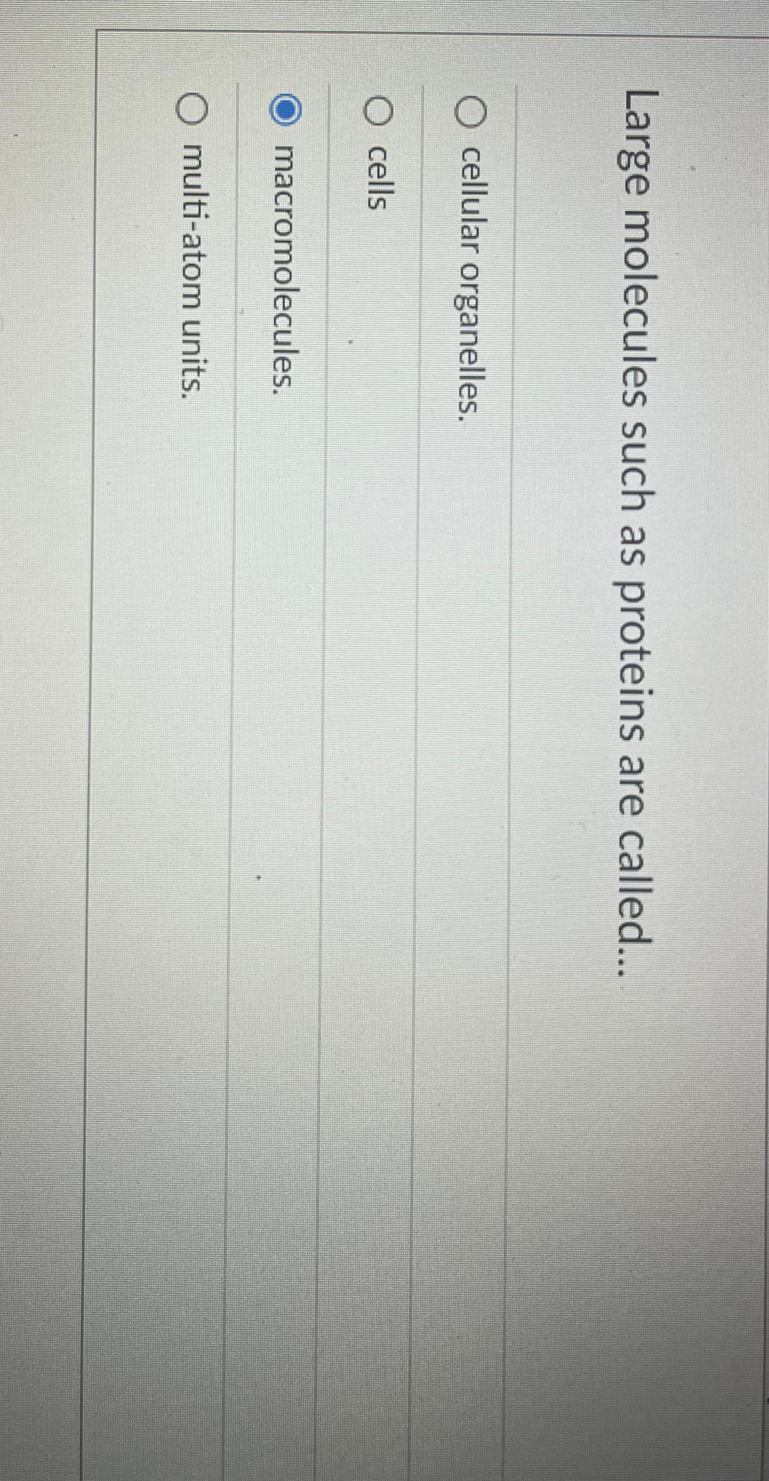 Solved Large molecules such as proteins are | Chegg.com