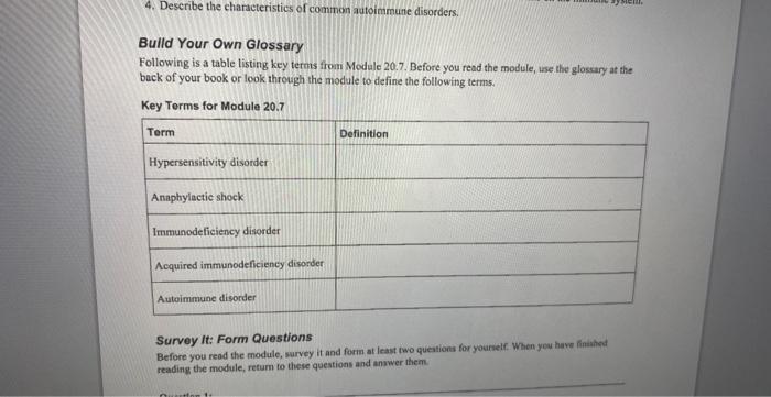 Solved Bulld Your Own Summary Table: lmmune Disorders As you | Chegg.com