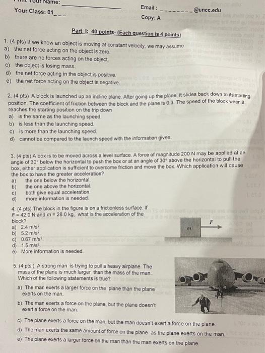 Solved Your Class: 01.. Part 1: 40 points- (Each question | Chegg.com