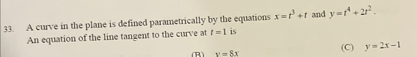 Solved A curve in the plane is defined parametrically by the | Chegg.com
