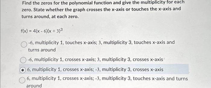 Solved Find the zeros for the polynomial function and give | Chegg.com