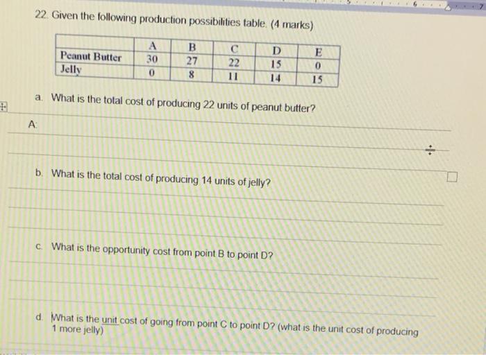 Solved 22 Given The Following Production Possibilities