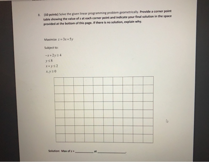 Solved 8. (10 points) Solve the given linear programming | Chegg.com