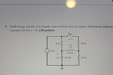 Solved Following circuit is in steady state before switch | Chegg.com