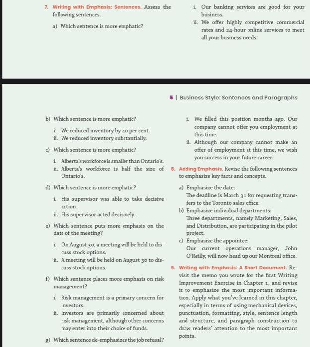 7. Writing with emphasis: Sentences. Assess the | Chegg.com