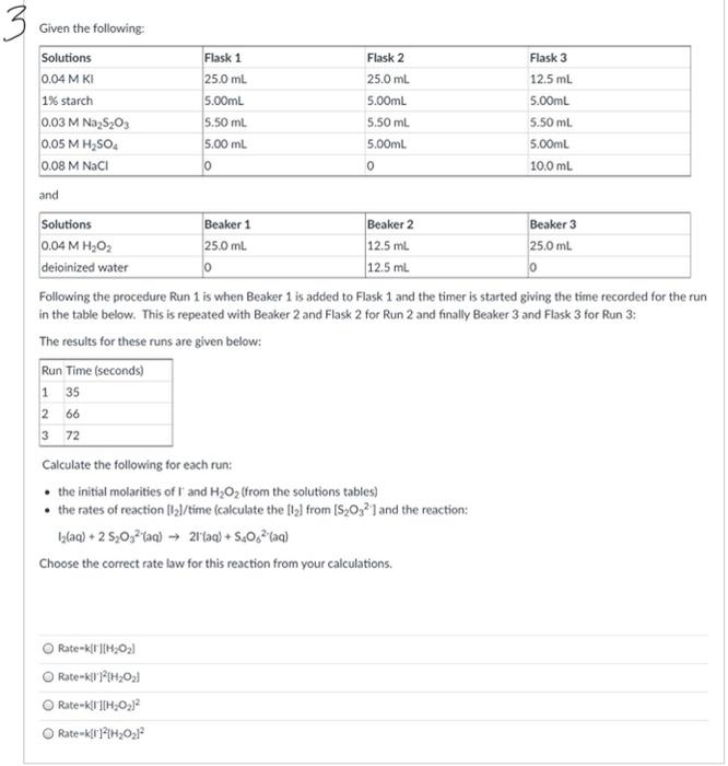 Solved 3 Given the following 0 Solutions Flask 1 Flask 2 | Chegg.com