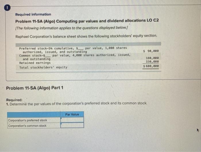 Solved Required information Problem 11-5A (Algo) Computing | Chegg.com