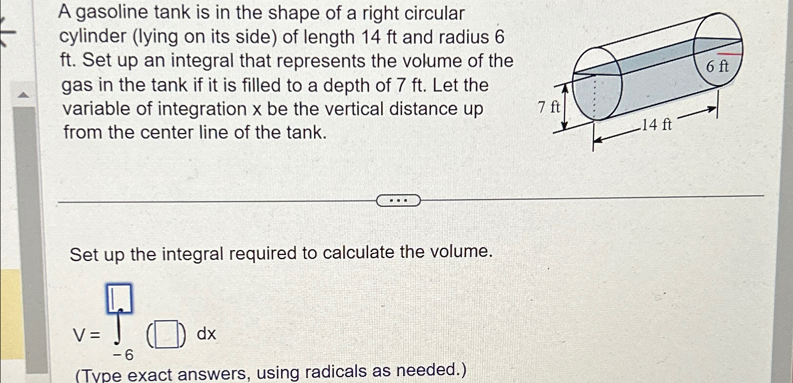 Solved A gasoline tank is in the shape of a right circular | Chegg.com