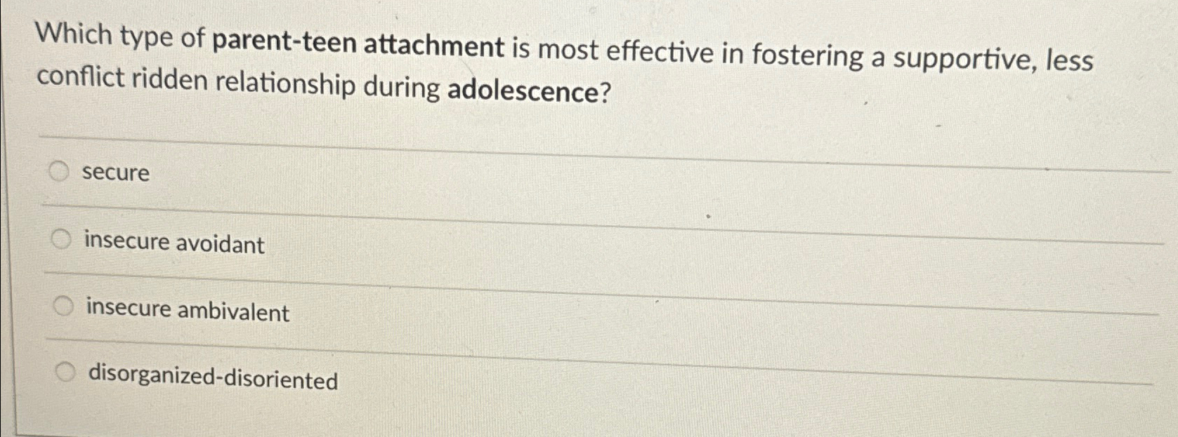 Solved Which type of parent-teen attachment is most | Chegg.com