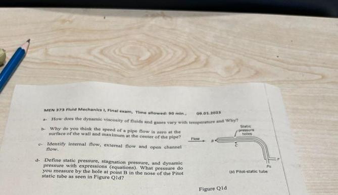 Solved MEN 373 ﻿Fhid Mechanica I, Finit exam, Nime allowed | Chegg.com