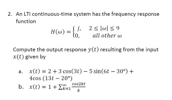Solved An LTI continuous-time system has the frequency | Chegg.com