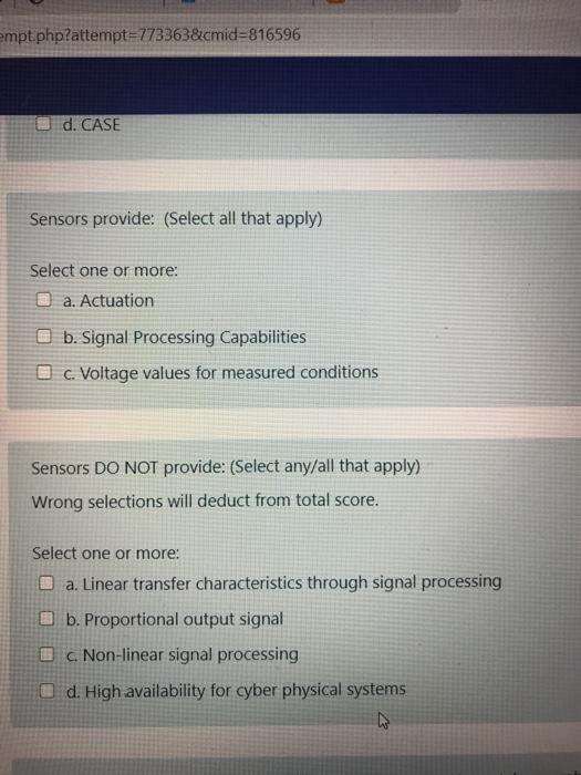 Solved empt.php?attempt=7733638cmid=816596 d. CASE Sensors | Chegg.com