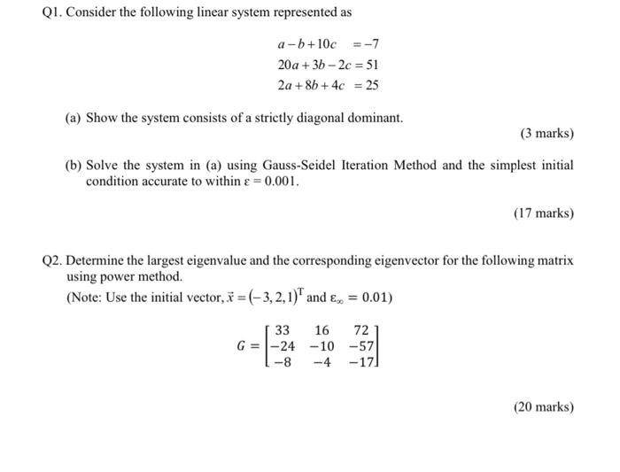 Solved Q1. Consider the following linear system represented | Chegg.com