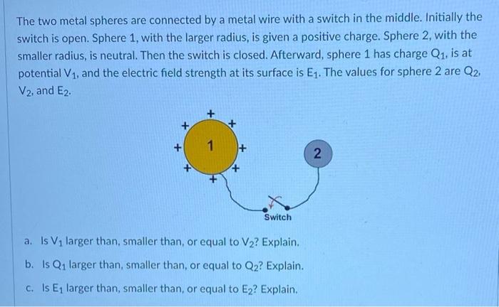 Solved The two metal spheres are connected by a metal wire | Chegg.com