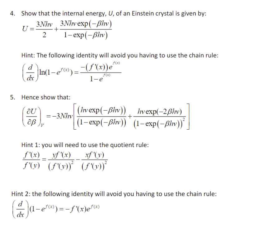 Solved Show that the internal energy, U, ﻿of an Einstein | Chegg.com