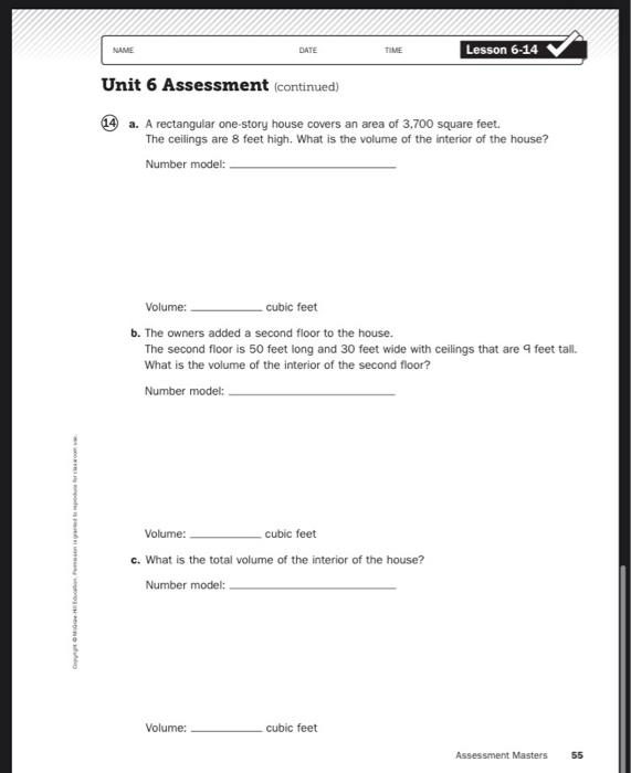 Solved NAME DATE TIME Lesson 6-14 Unit 6 Assessment | Chegg.com