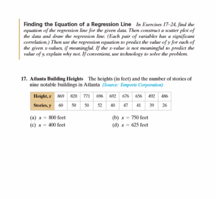 Solved Finding the Equation of a Regression Line In | Chegg.com