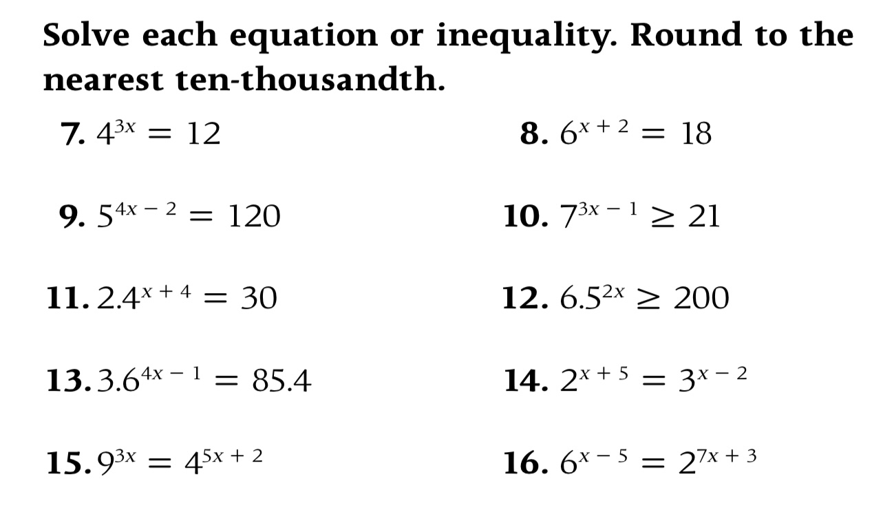 Solved Solve each equation or inequality. Round to the | Chegg.com