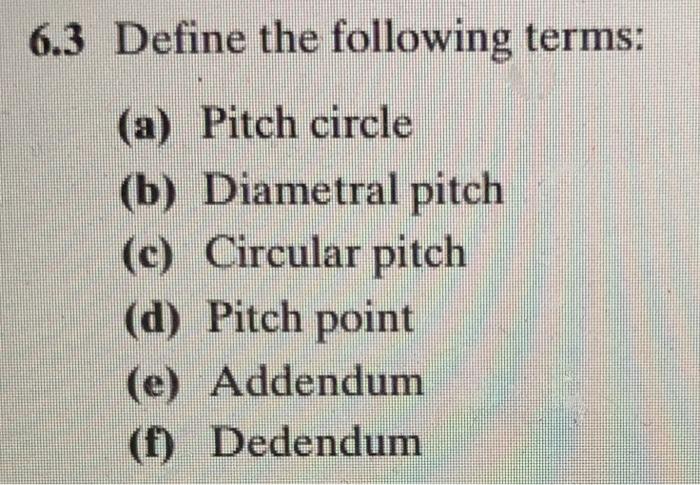 Solved 6.3 Define the following terms: (a Pitch circle (b) | Chegg.com