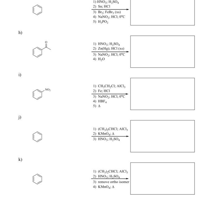 Solved 1) HNO3: H,SO 2) Sn: HCI 3) Bry; FeBrz (xs) 4) NaNO, | Chegg.com
